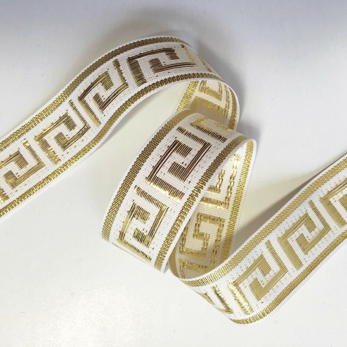 1" White & Gold Greek Key Trim by the Yard - Washable