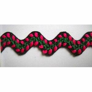 5/8" Embroidered Black Rick Rack w Pink/Green