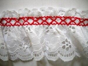 7 Yds White Lace Edging with Red Cross Stitch Header 2.75"