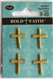 Gold Metallic Mini Crosses I/0 4 per Pkg 3/4" x 1/2"